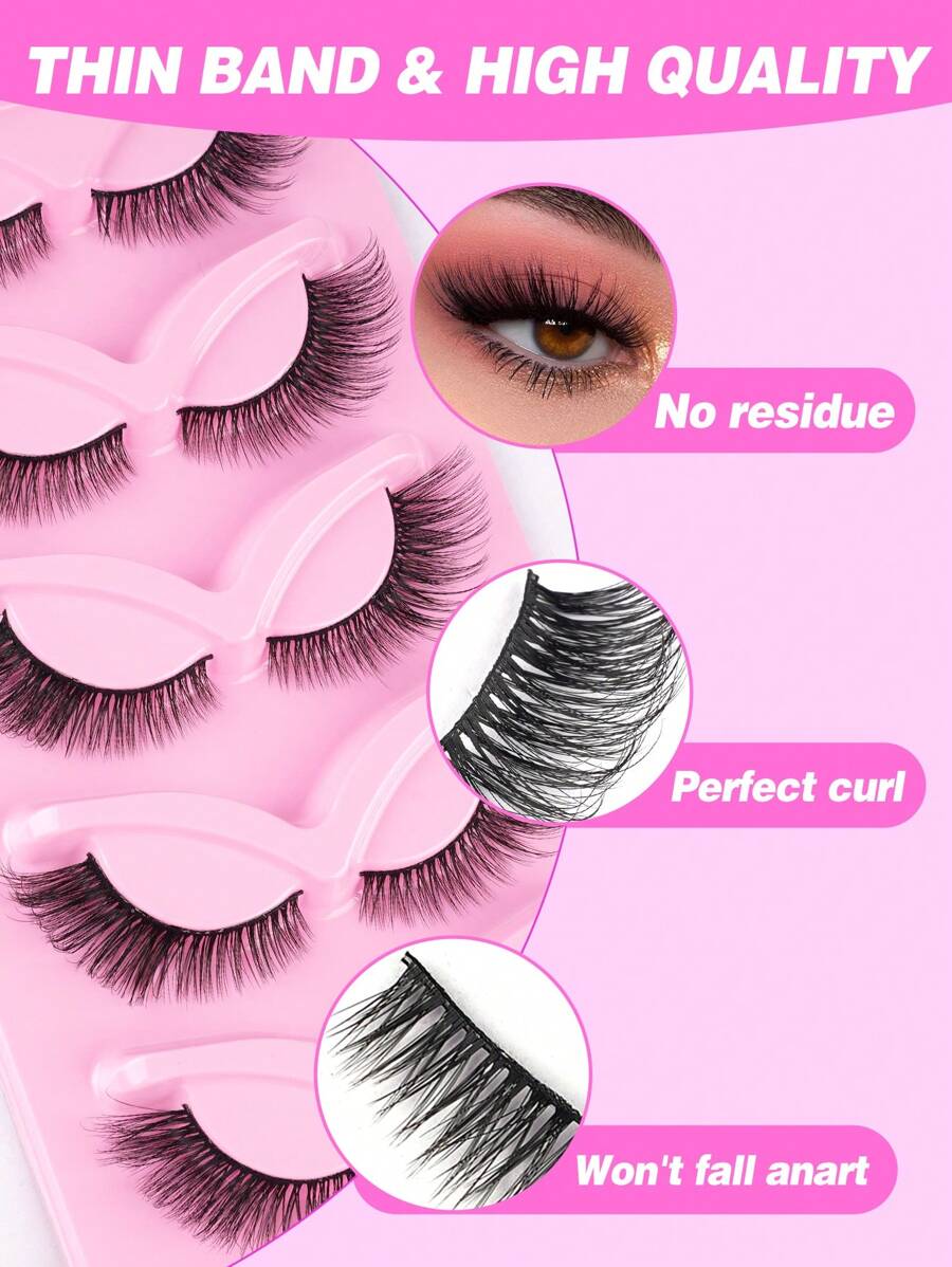 5 Pairs Cat Eye Eyelashes ,Black Thin Band False Eyelashes, Fox Eye ...