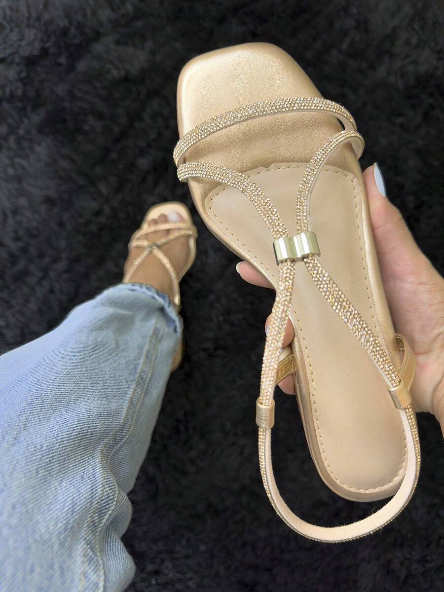 Women's Gold Square Block Heel Gladiator Style Sandal With Versatile ...