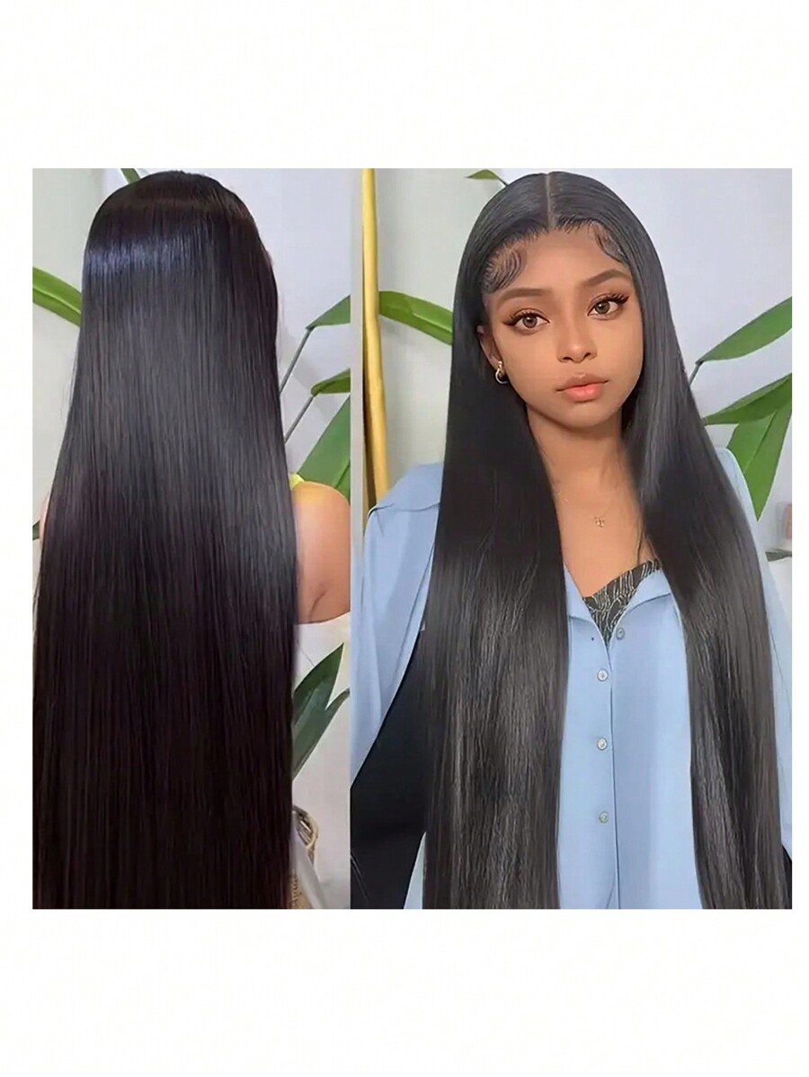 Perruque lace front en cheveux humains droite de 36 pouces, densité de 180%, sans colle, avec ...