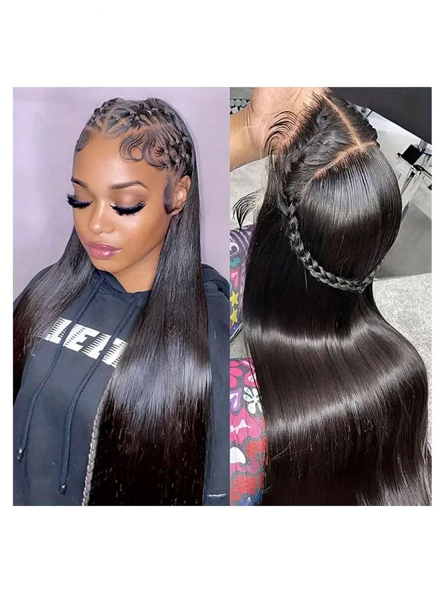 Perruque lace front en cheveux humains droite de 36 pouces, densité de 180%, sans colle, avec ...