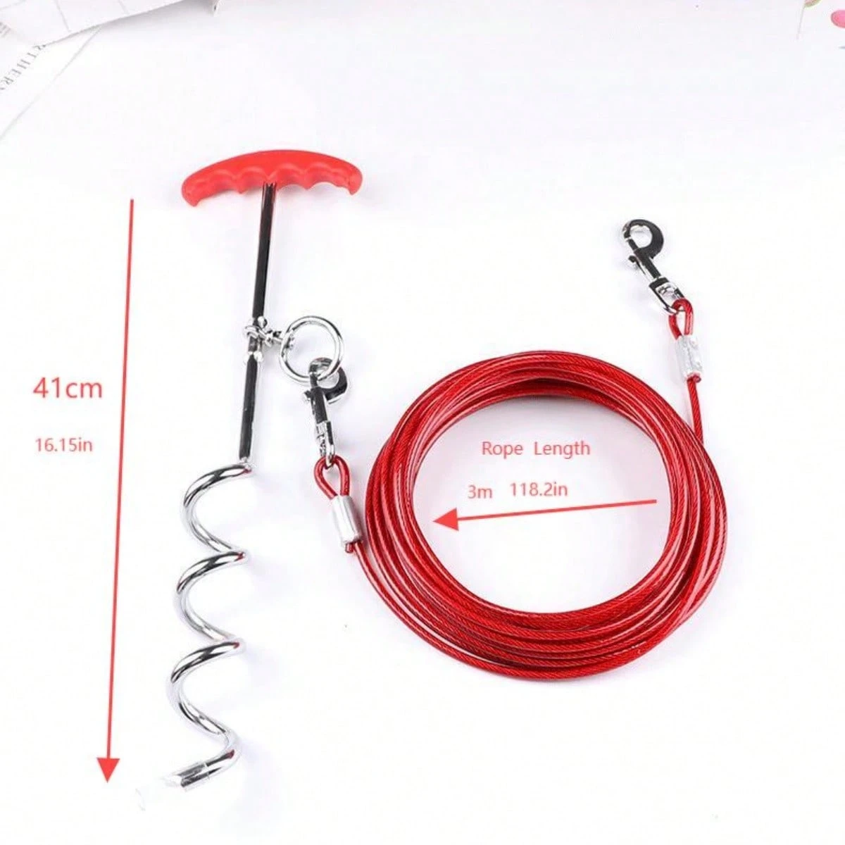 3m Dual Head Steel Wire Dog Leash With Spiral Ground Stakes, Outdoor ...