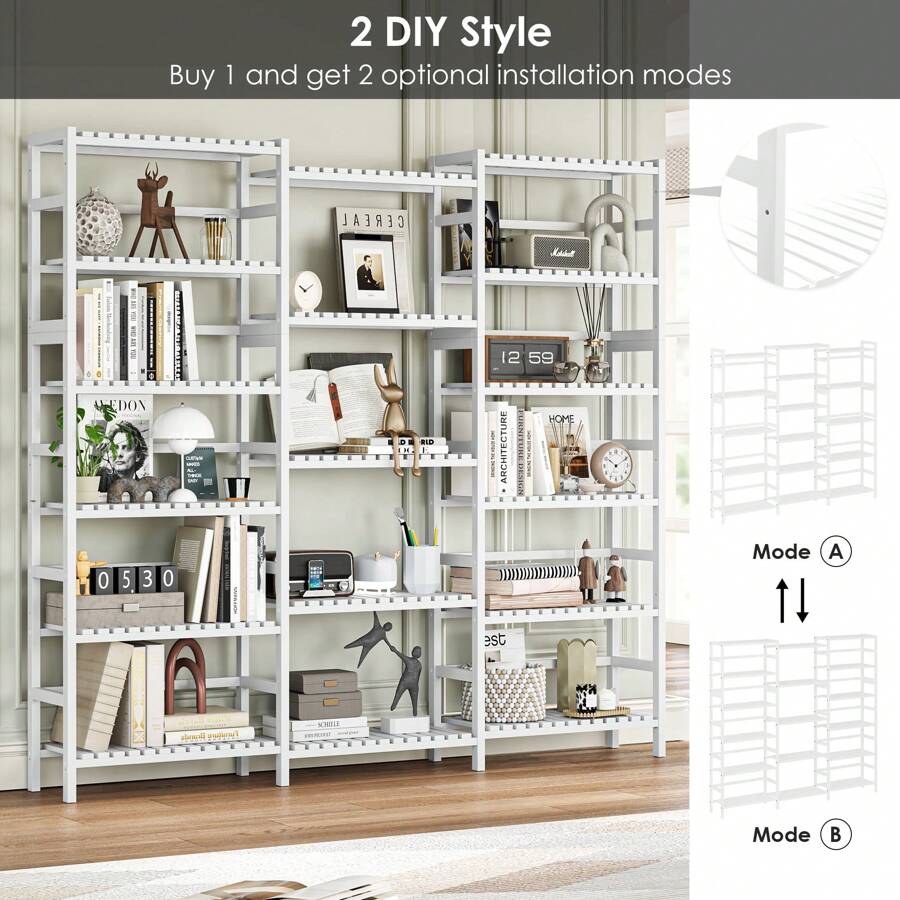 Homfa Triple Wide 6-Tier Bamboo Bookshelf, 5ft Tall Bookcase With 17 ...