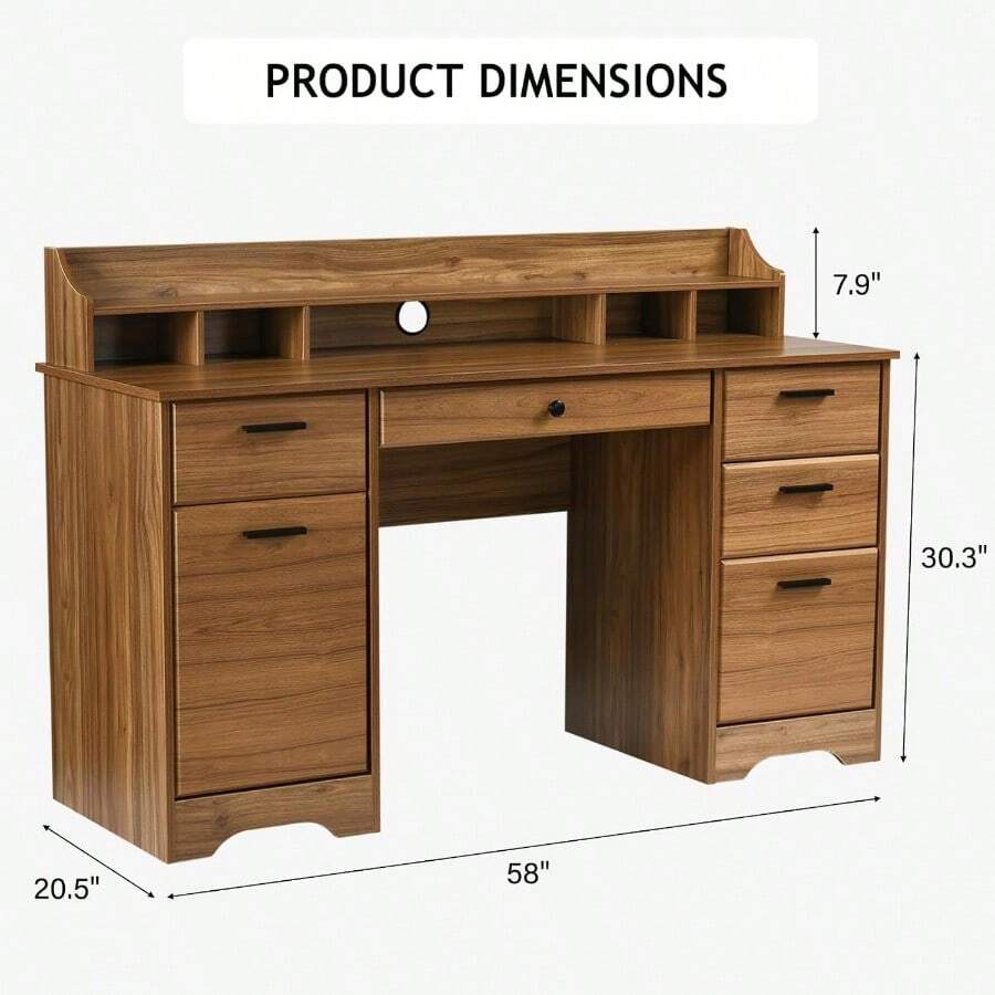 Executive Desk With Drawers, 58 Inch Desk With 6 Drawers, Wood ...