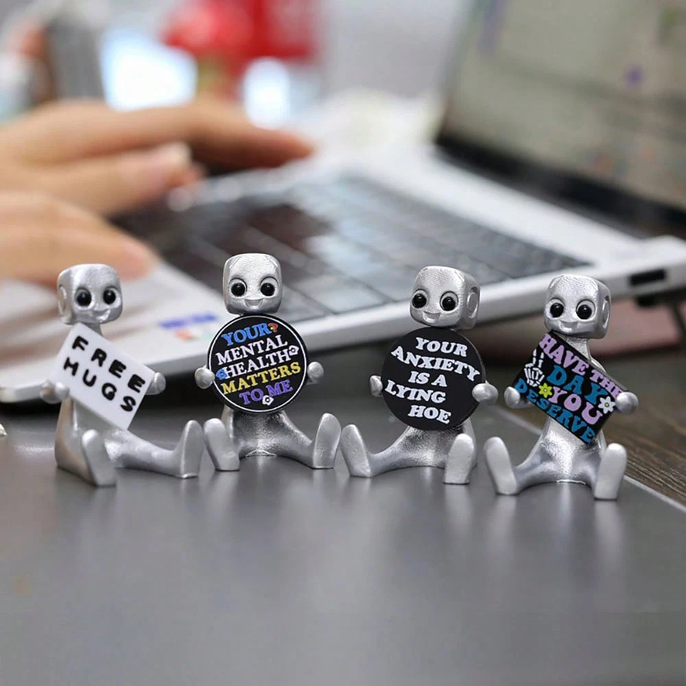 1pc 2 Inch Cute Little Robot Resin Statue With Slogan 'Your Anxiety Is ...
