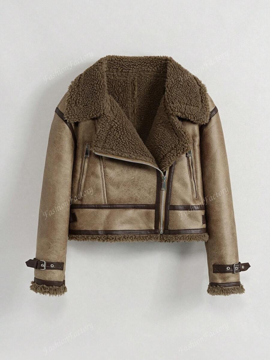 Short Double-Sided Bomber Jacket. Sherling Aviator Jacket. Effortless ...