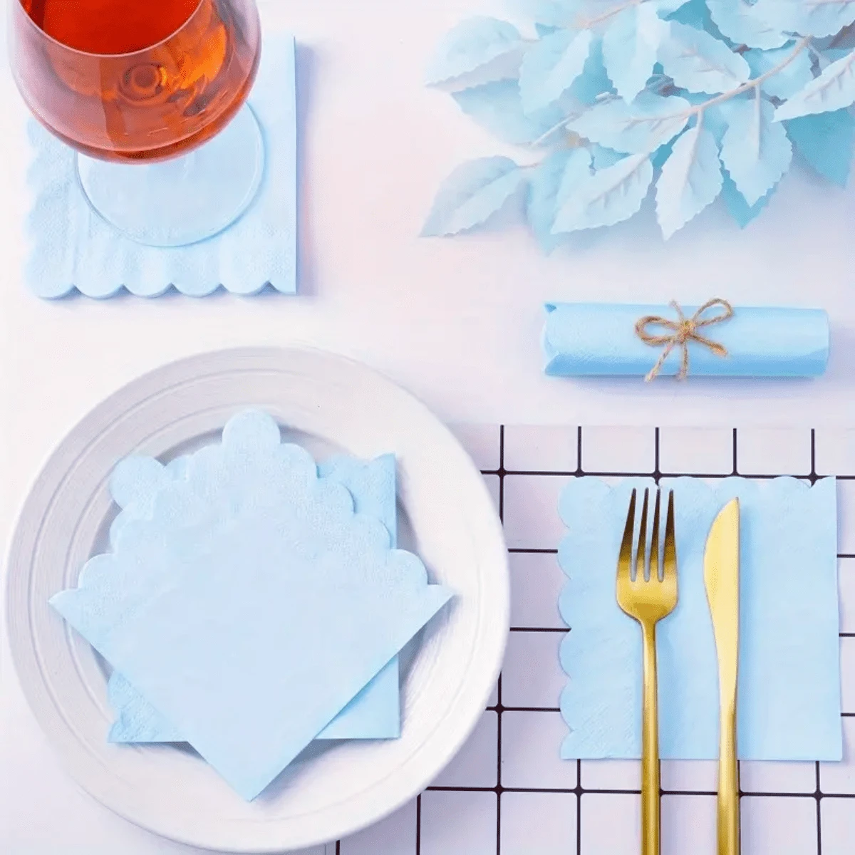 20pcs 16*16cm Yellow, Lotus Root Pink, Blue Scallop Cocktail Napkin ...