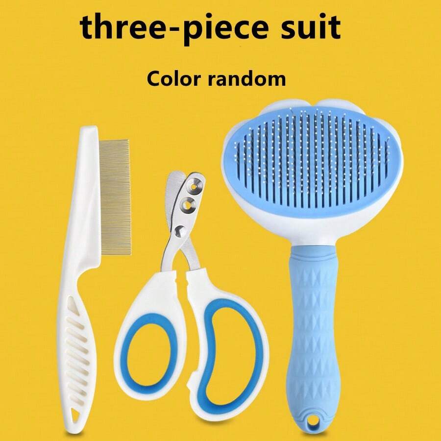 3-Piece Deluxe Cat Grooming Kit: Self-Cleaning, Nail & Fur Care With ...