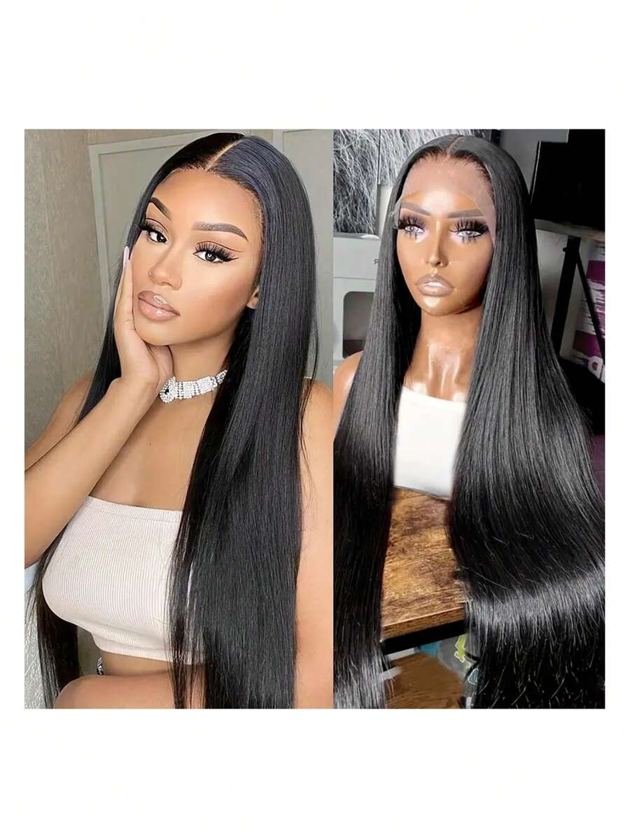 Perruque lace front droite de 36 pouces en cheveux humains, densité de 180%, sans colle ...