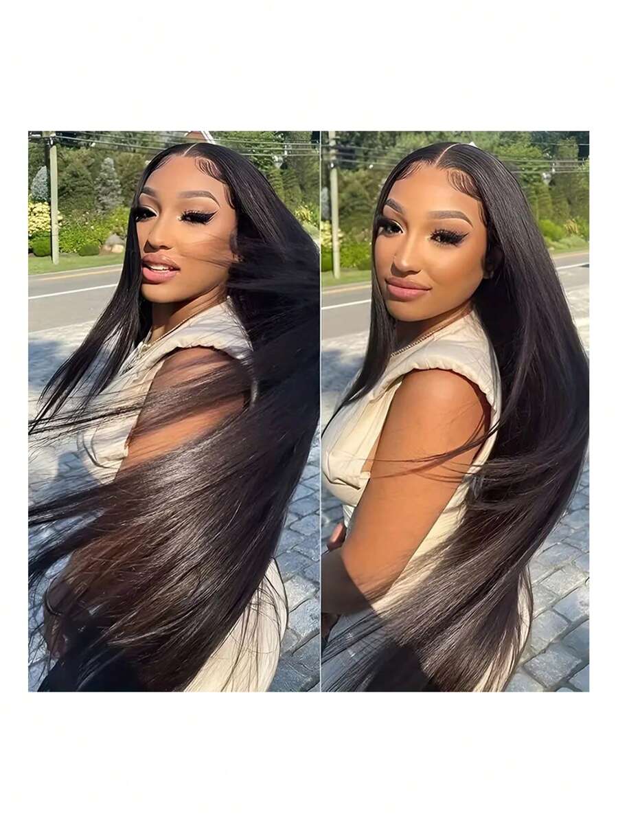 Perruque lace front droite de 36 pouces en cheveux humains, densité de 180%, sans colle ...