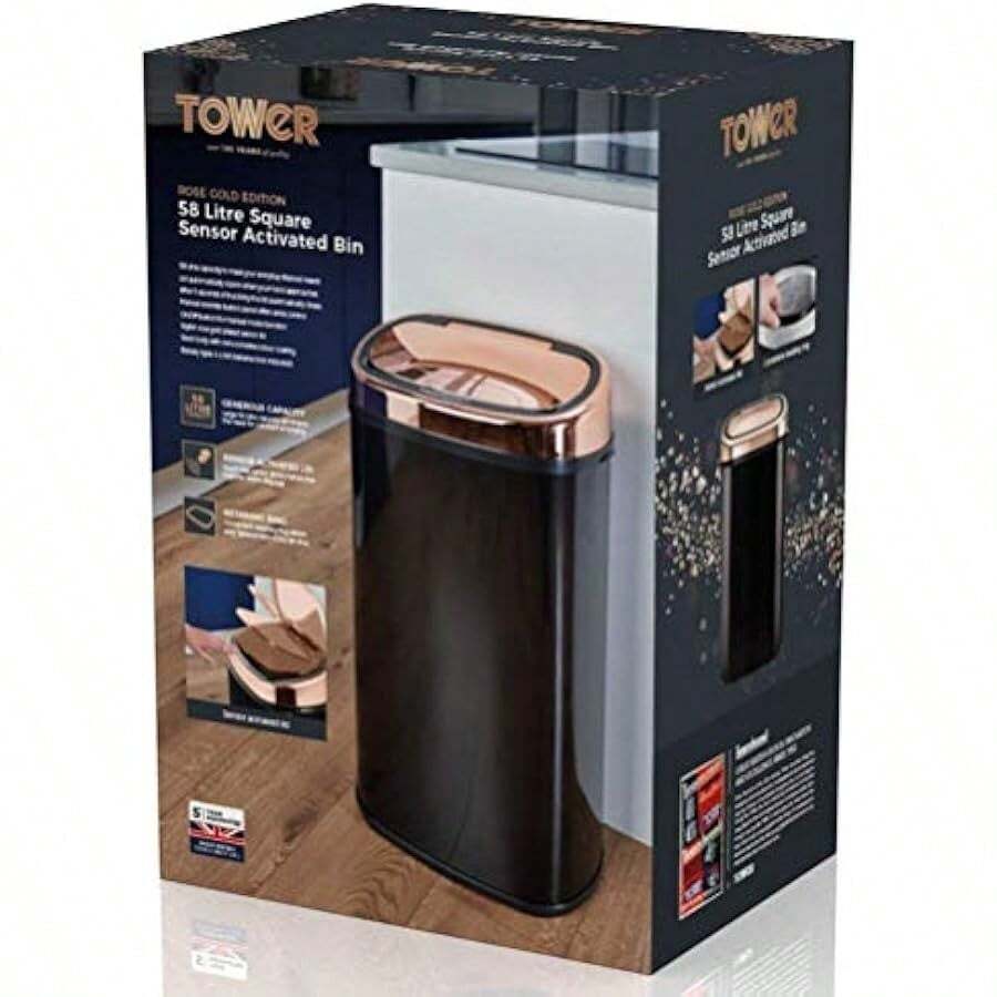 Bin With Sensor Lid Automatic Soft-Close Manual Override 58 Litre Black ...