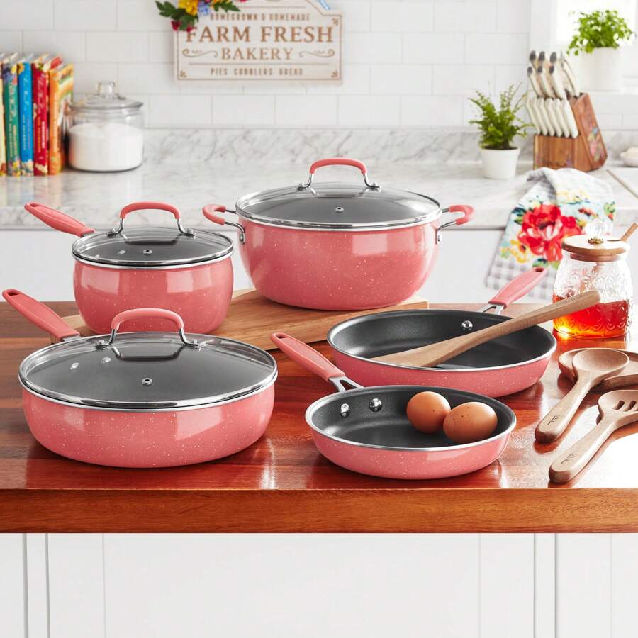 The Pioneer Woman Frontier Speckle 12-Piece Aluminum Cookware Set, Teal ...