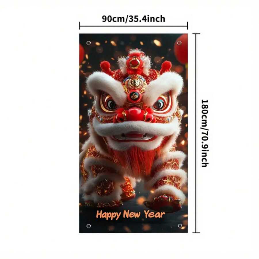 Chinese New Year Door Cover Chinese Red Lion Dance 2025 Door Banners ...