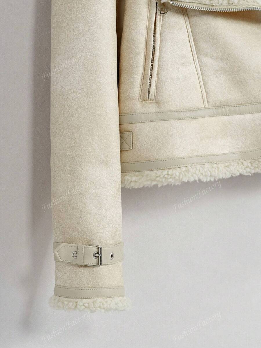 Short Double-Sided Bomber Jacket. Sherling Aviator Jacket. Effortless ...