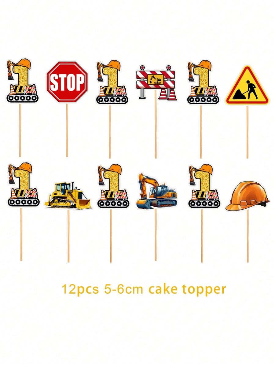 1/12 Pcs Of Baby Excavator Happy Birthday Cake Decorations Cake Topper ...