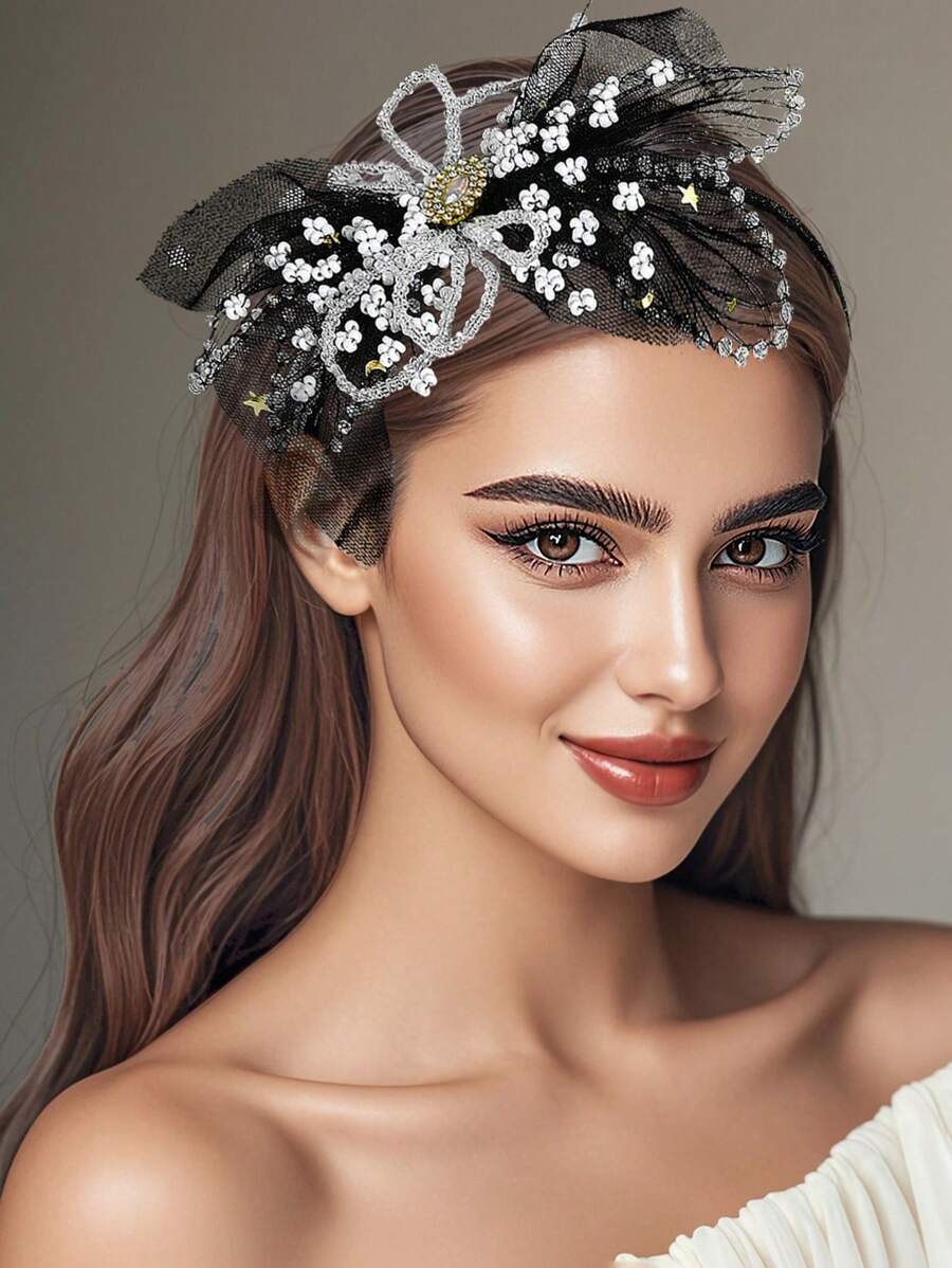 European & American Fashion Multi-Layer Mesh Headband With Handmade ...