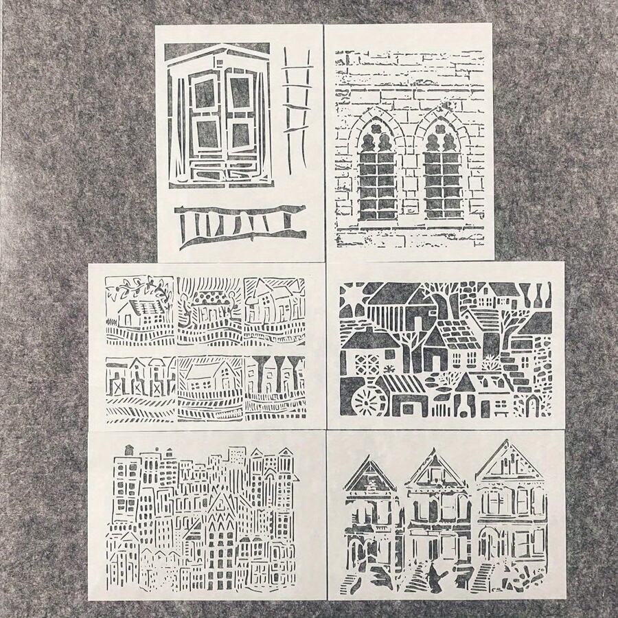 6 Pieces Building House Stencils For Painting Reusable Town Rural ...
