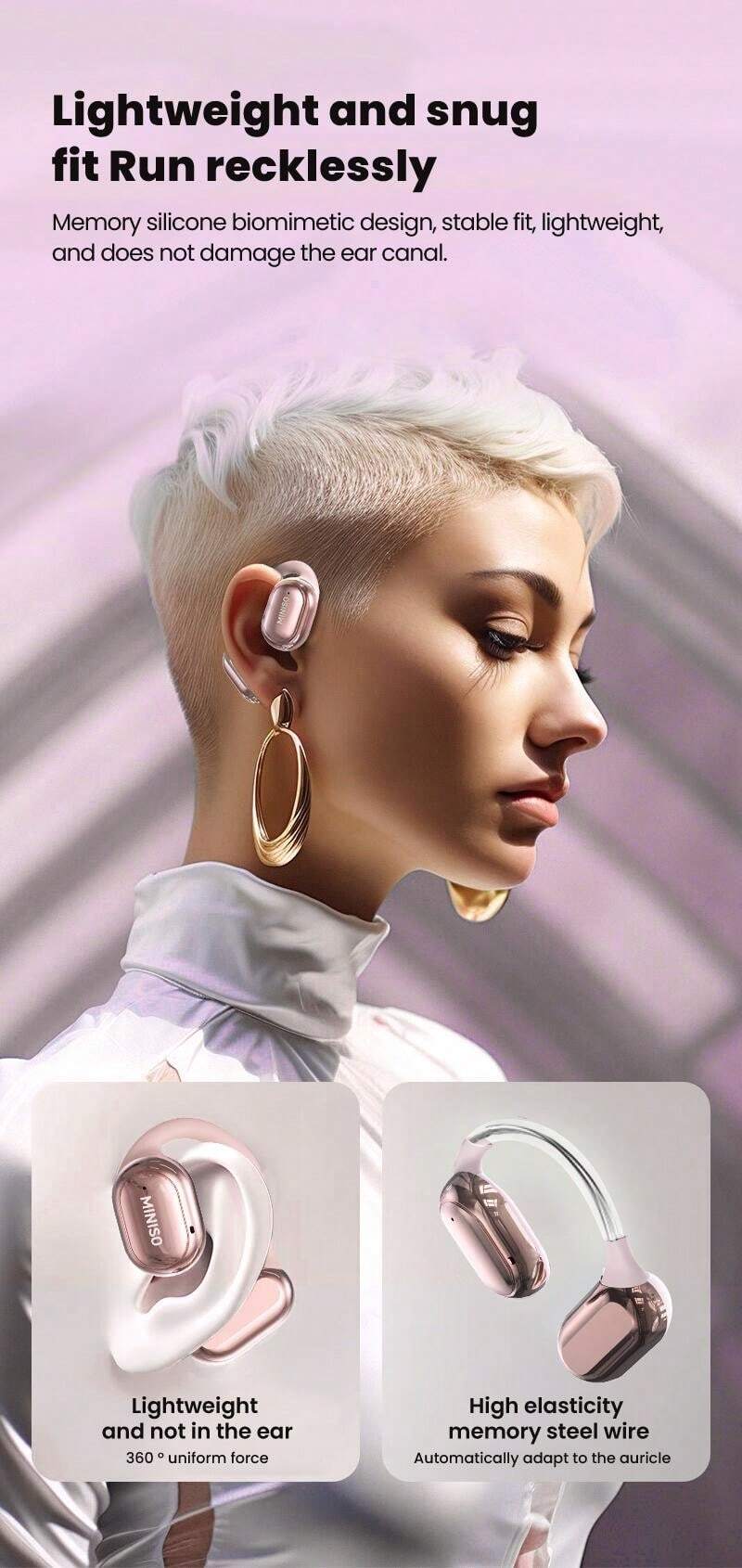 Miniso AI Translation X39 OWS Open Ear Headphones, True Wireless 5.4 ...