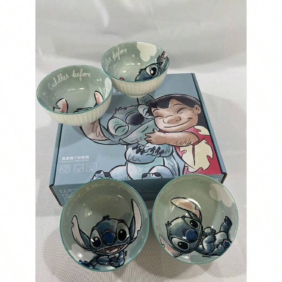 Disney Room Decoration 4-Piece Stitch Ceramic Dessert Bowl - Microwave ...