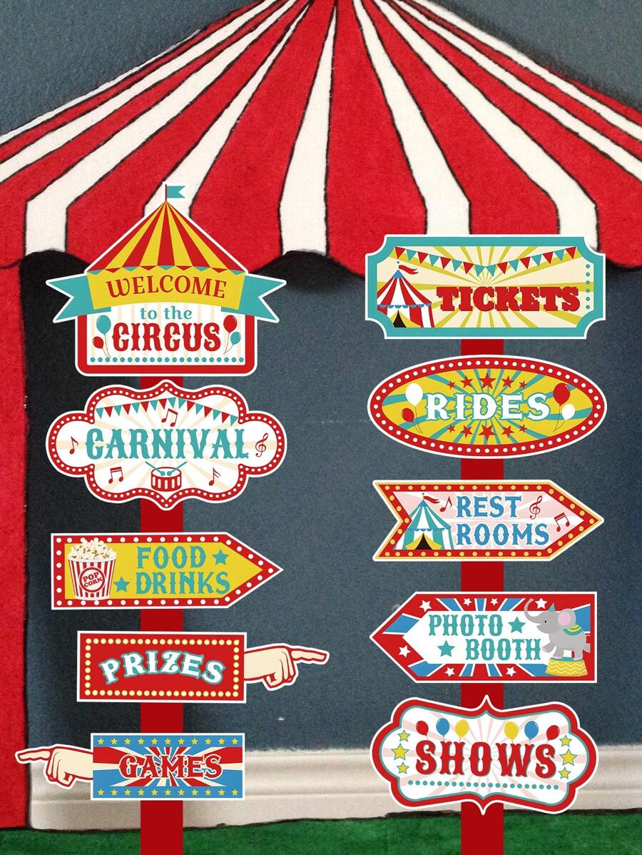 10 Pieces Circus Carnival Party Directional Signs Decor For Welcome For ...