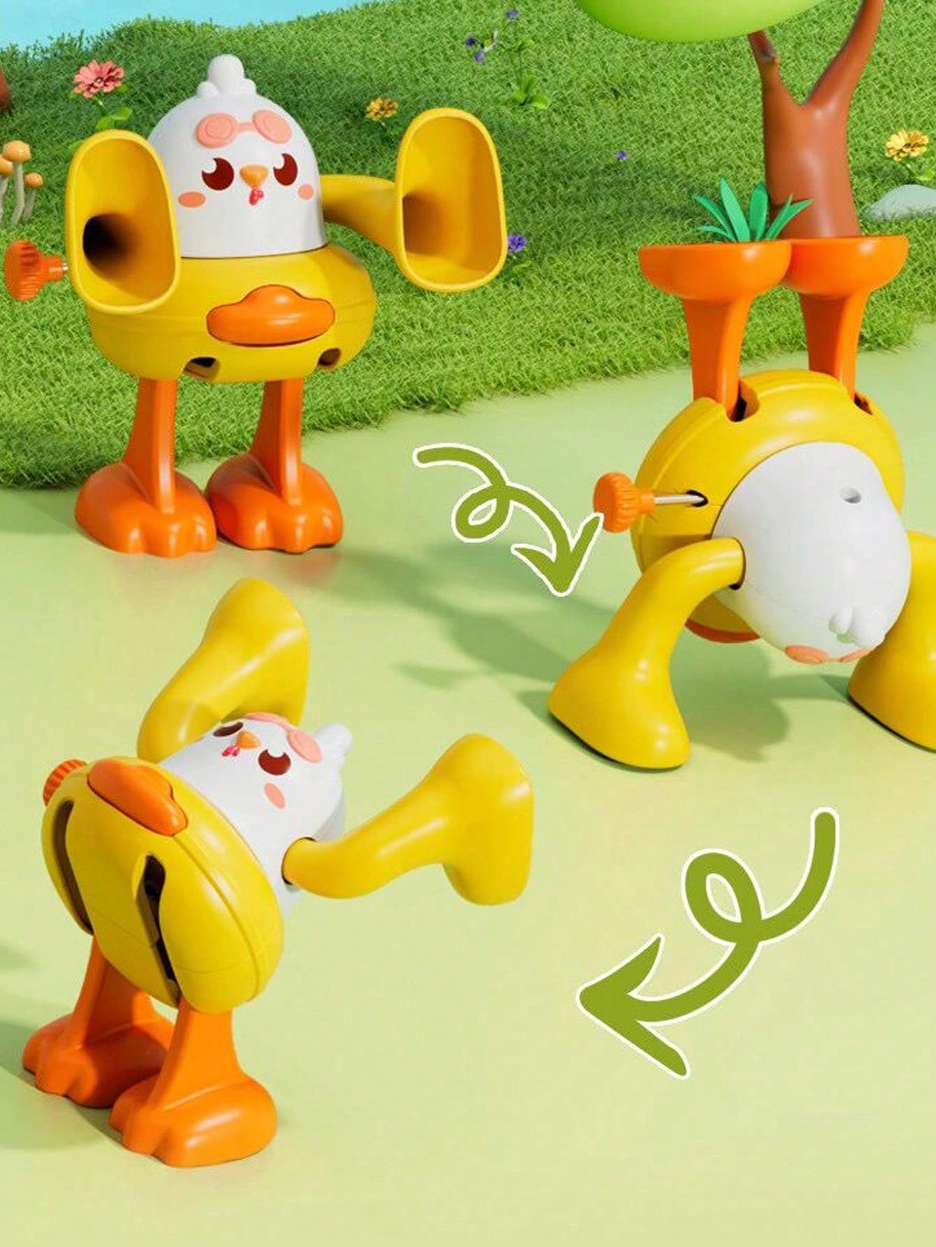 Kids Clockwork Chicken & Duck Cartoon Toy, Wind-Up Flips & Runs Toy For ...