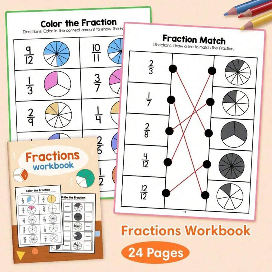 Cahier d'apprentissage des fractions de 24 pages pour les enfants de 6 ...