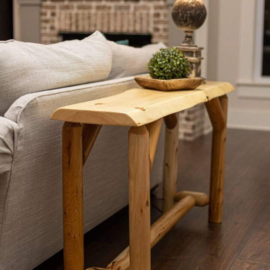LIUFENTTY Rustic Log Live Edge Sofa Table Wood Pine And Cedar (Honey Pine) Entryway Table - Log ...
