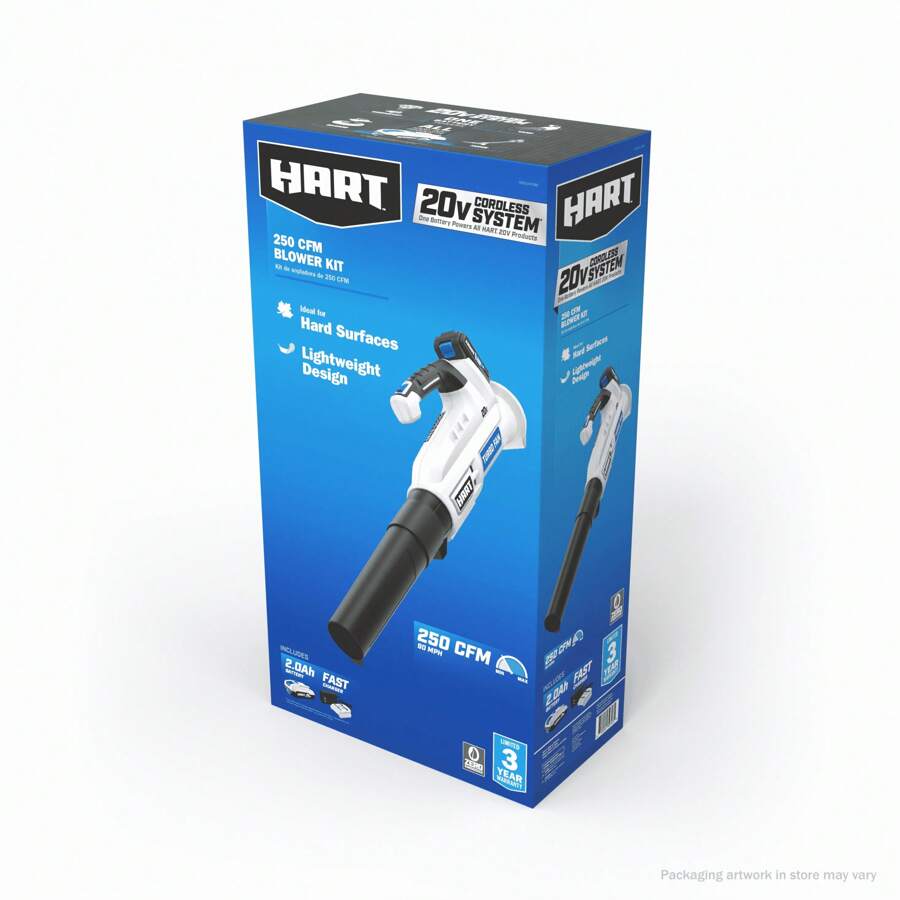 HART 20V 90 Mph At 250 CFM Cordless Axial Leaf Blower Kit, (1) 2.0Ah ...