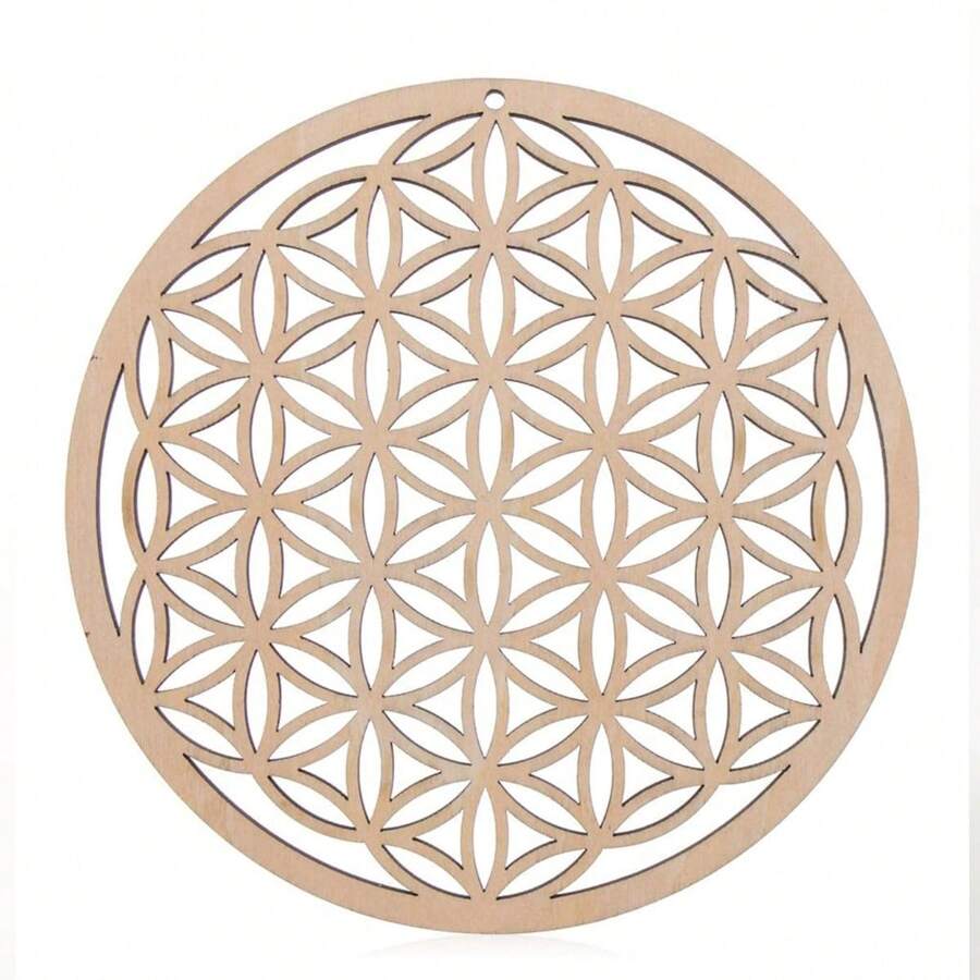 14cm/5.51inch Diameter Wooden Wall Sign Flower Of Life Shape Laser Cut ...