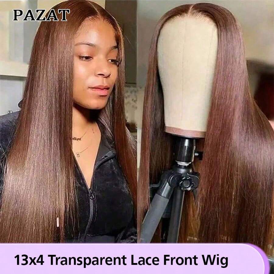 PAZAT Chocolate Brown Wig Human Hair 13x4 HD Lace Front Wigs Human Hair Wigs For Black Women 180 ...