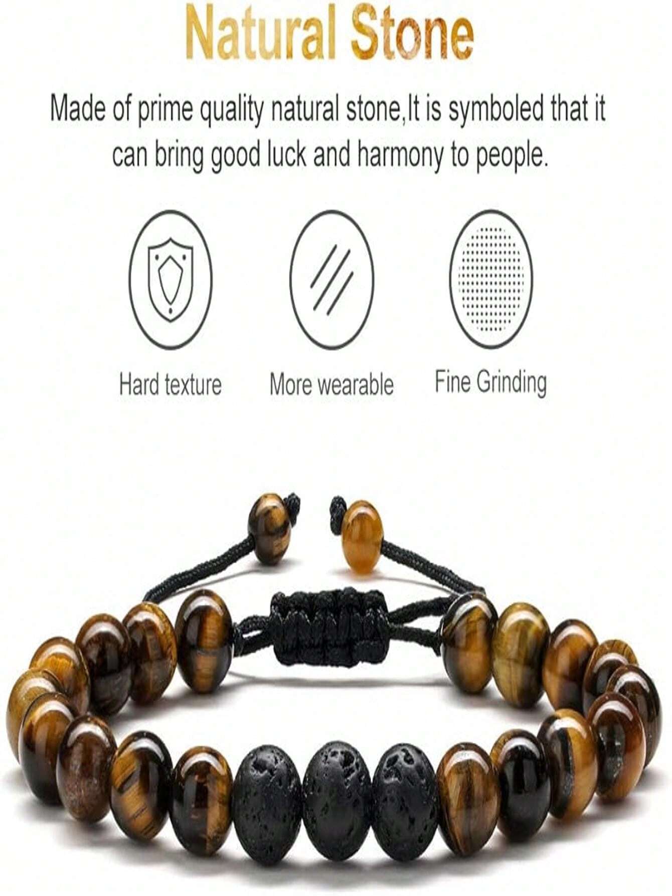 M MOOHAM Natural Stone Bracelet For Men - 8mm Tiger Eye | Matte Agate | Lava Bracelet For Men ...