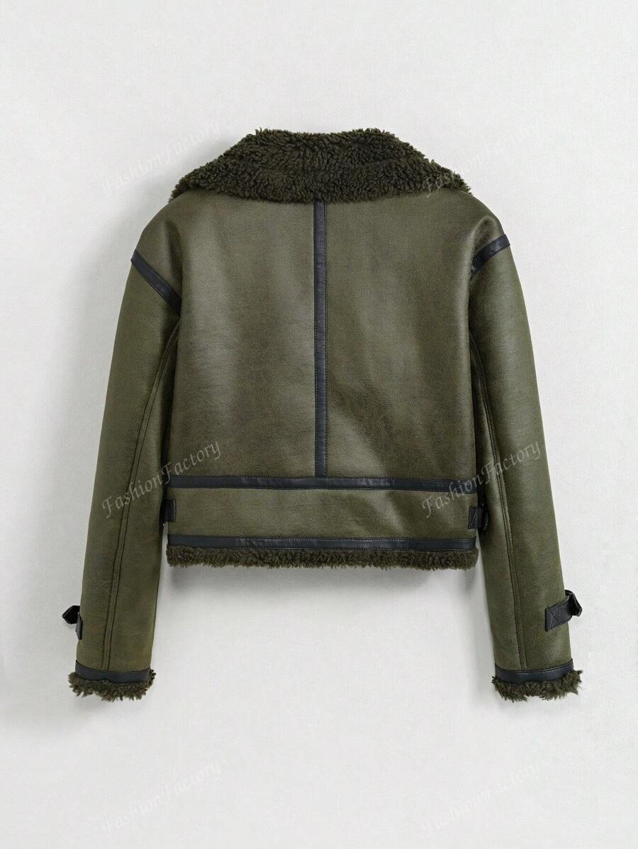 Short Double-Sided Bomber Jacket. Sherling Aviator Jacket. Effortless ...