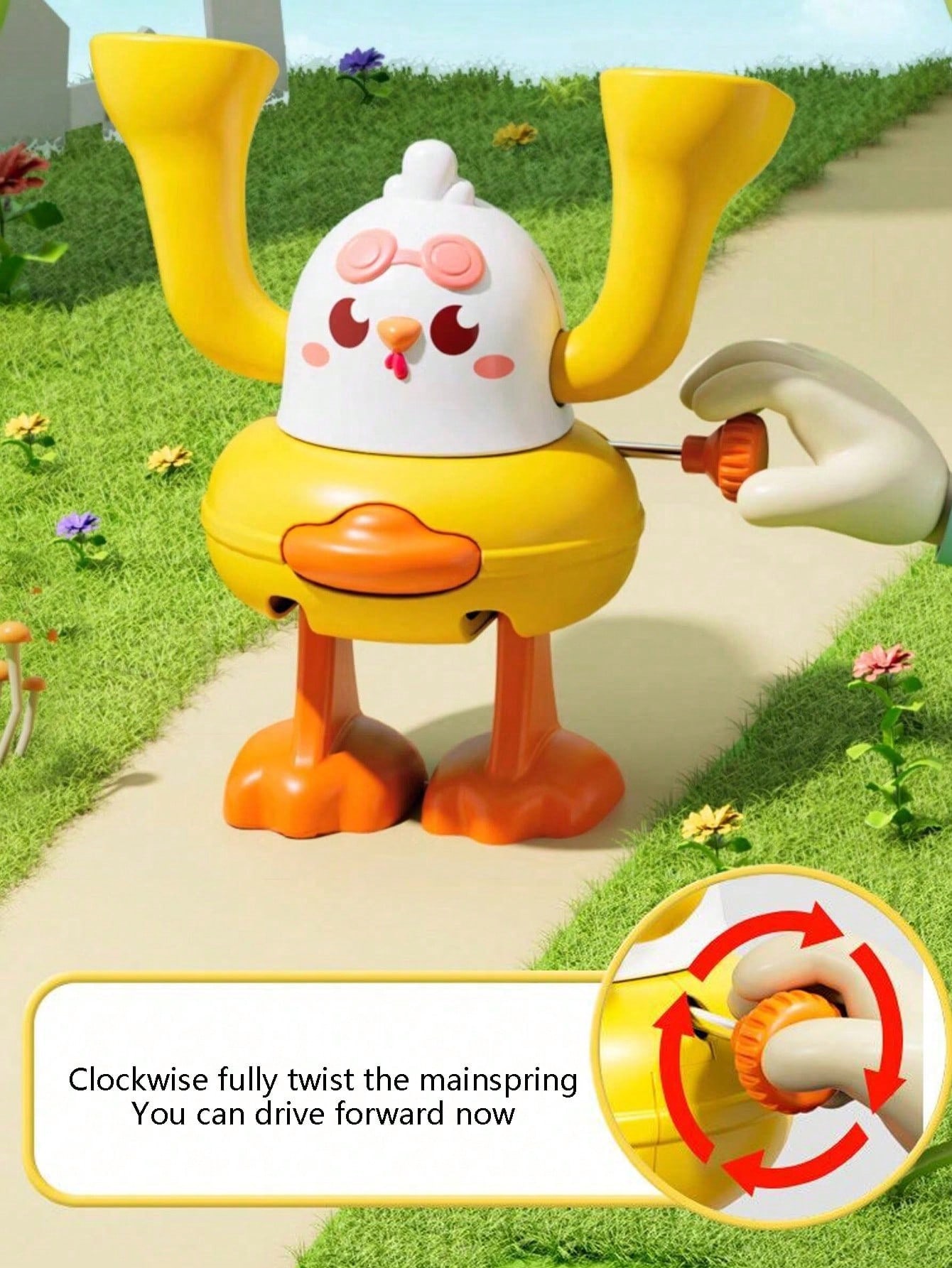 Kids Clockwork Chicken & Duck Cartoon Toy, Wind-Up Flips & Runs Toy For ...