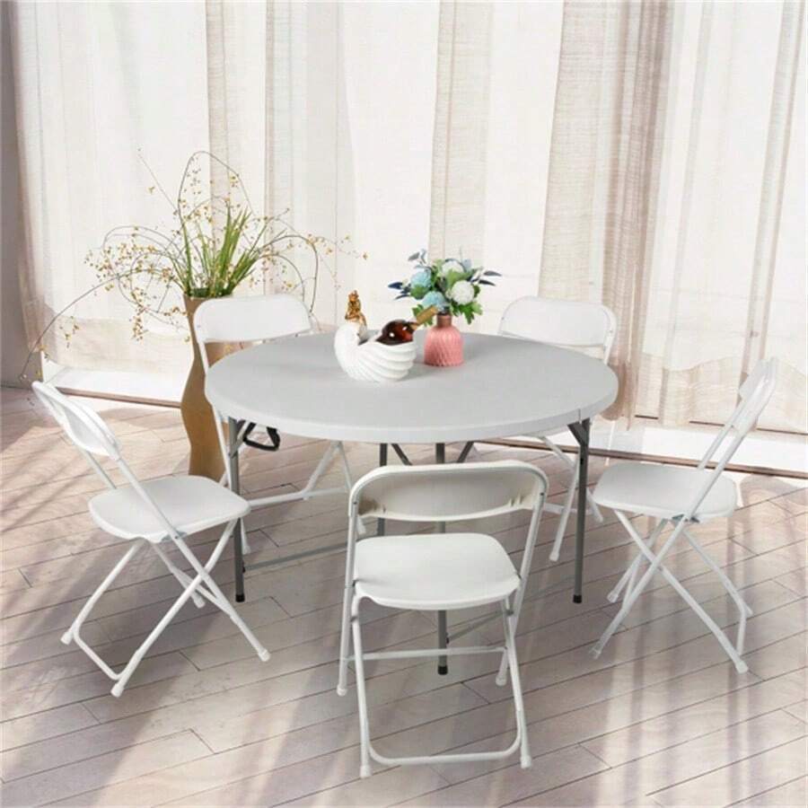 Outdoor Courtyard Foldable Round Table 48inch, Portable Round Table ...