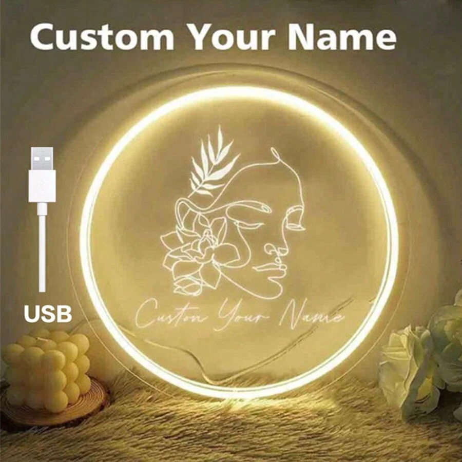Custom Round LED Neon Sign - Personalized Wall Decor With 3D Engraving ...