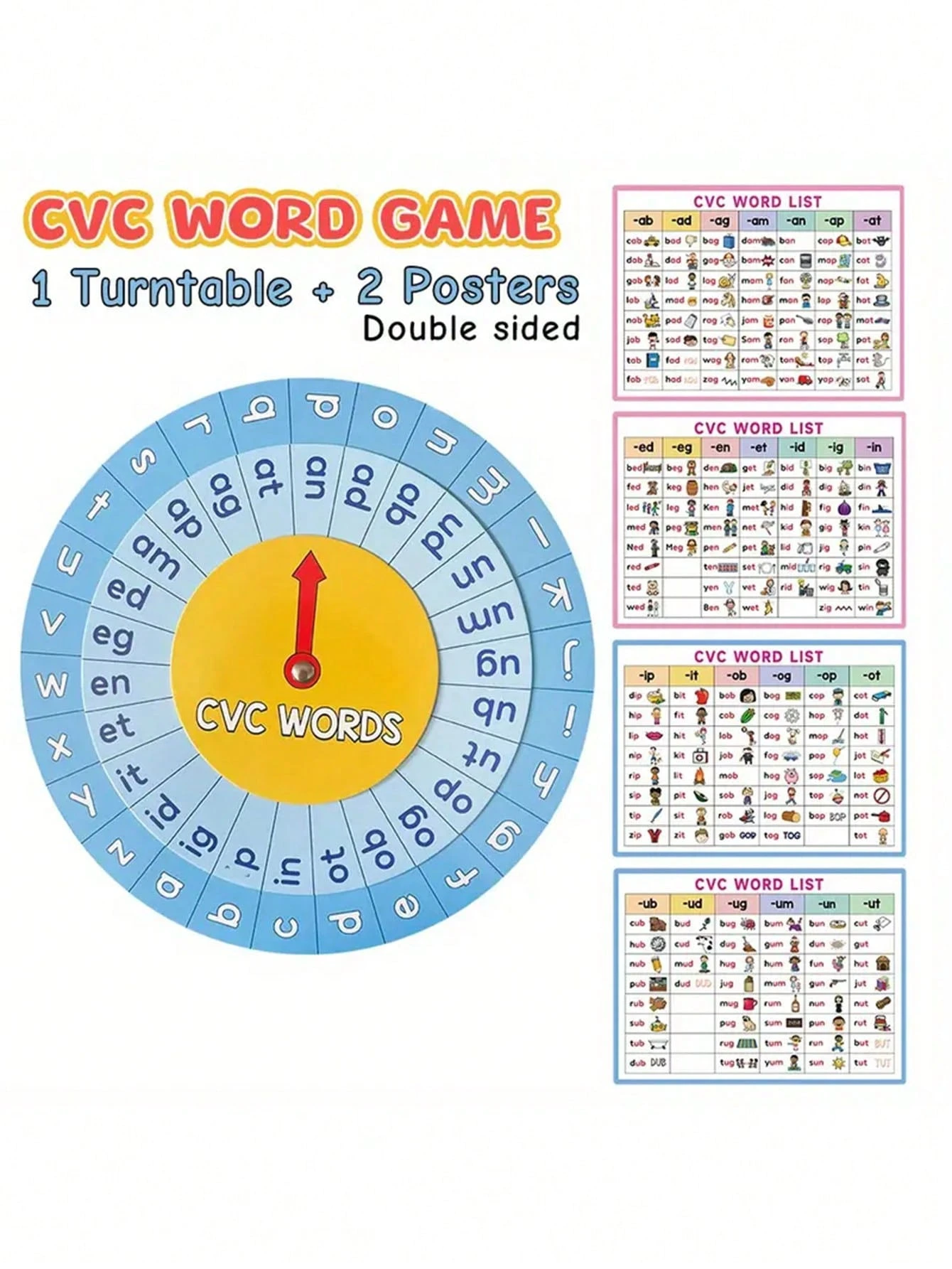 CVC Phonics Reading Game - Kids Interactive Spinner And Poster Set ...