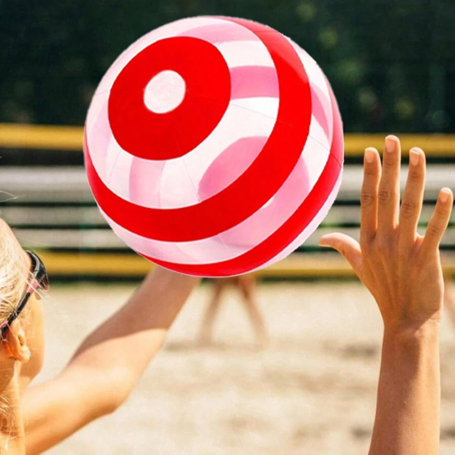 1PC Red Inflatable Transparent Striped Beach Ball Outdoor Water Toy ...