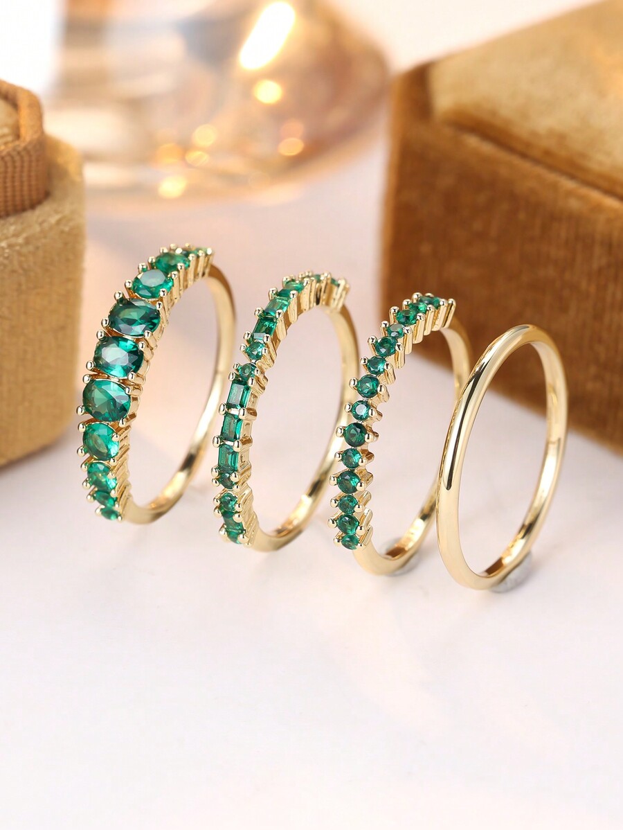 Tsnamer 4pcs/Set Golden Stackable Rings Set Minimalist Thumb Everyday ...