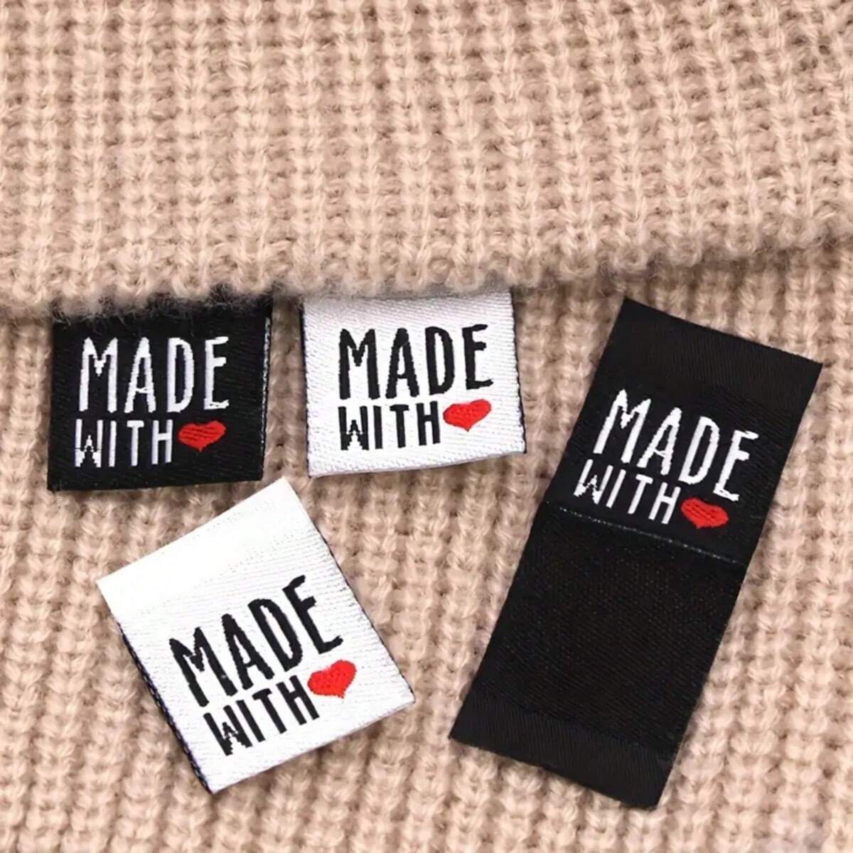 50 Made With Love Folded Clothing Woven Labels Clothing Collar Labels ...