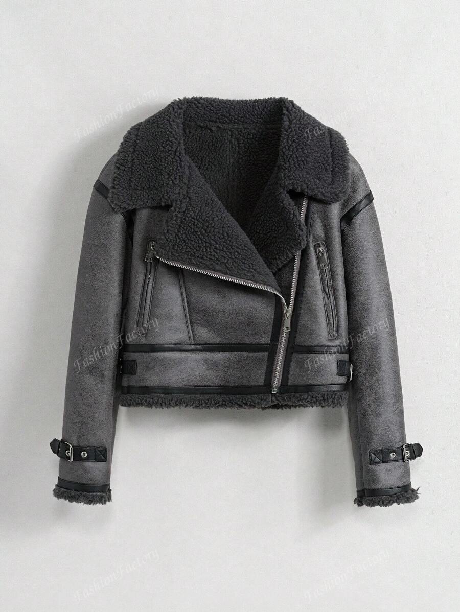 Short Double-Sided Bomber Jacket. Sherling Aviator Jacket. Effortless ...