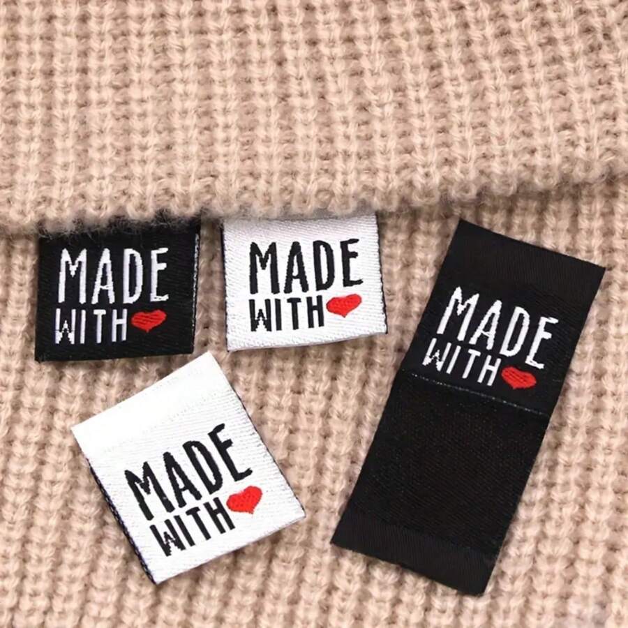 50 Made With Love Folded Clothing Woven Labels Clothing Collar Labels ...