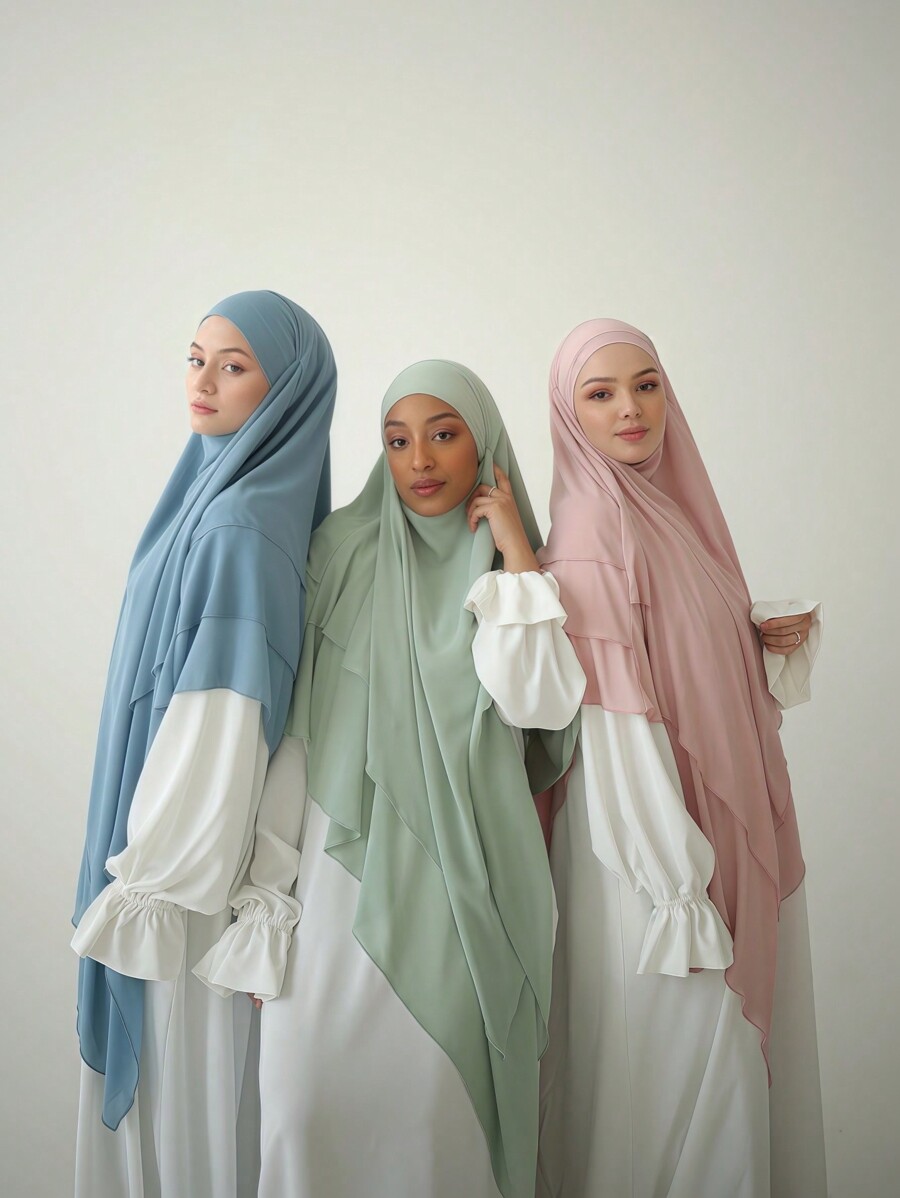 1pc Elegant Chiffon Khimar (3-Layer). Smooth, Lightweight And Flowing Chiffon Material. Loose ...