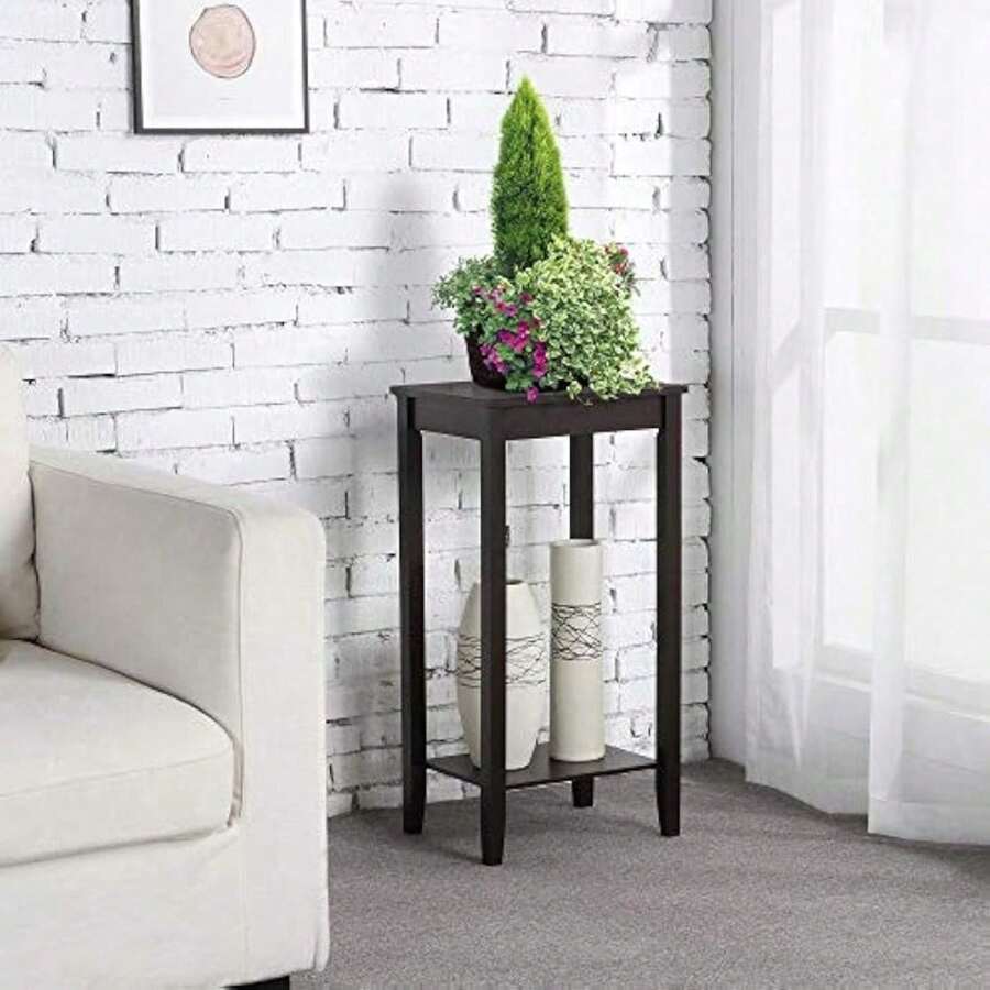 2 Tier Wood Tall End Table Sofa Side Snack Table Multipurpose Small ...