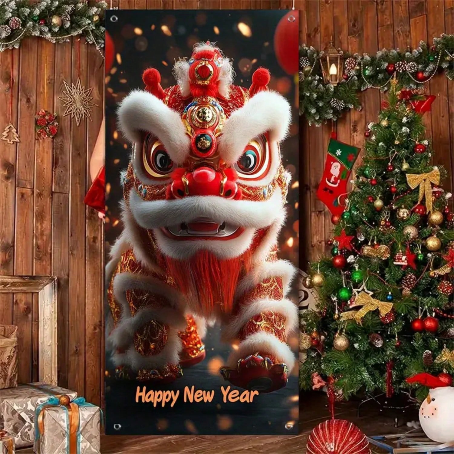 Chinese New Year Door Cover Chinese Red Lion Dance 2025 Door Banners ...