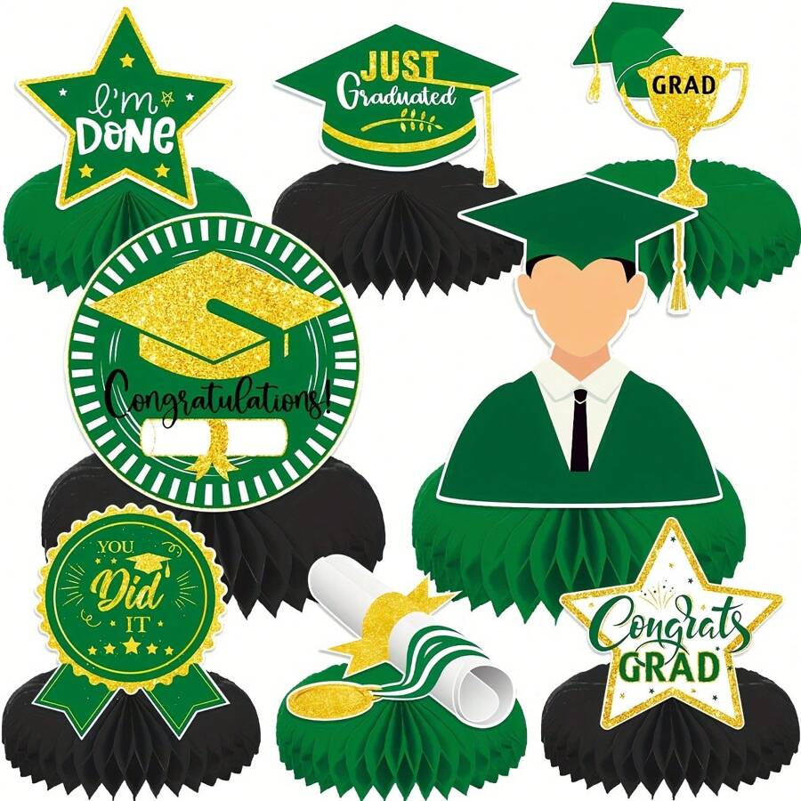 8PCS Graduation Party Decorations Green Class Of 2025 Congrats Grad ...