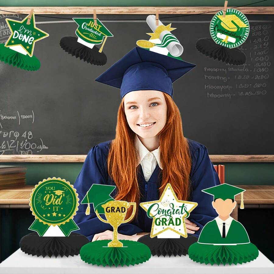 8PCS Graduation Party Decorations Green Class Of 2025 Congrats Grad ...