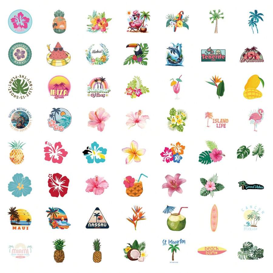 55Pcs Tropical Stickers Leaf Stickers Beach Stickers Colored Stickers ...