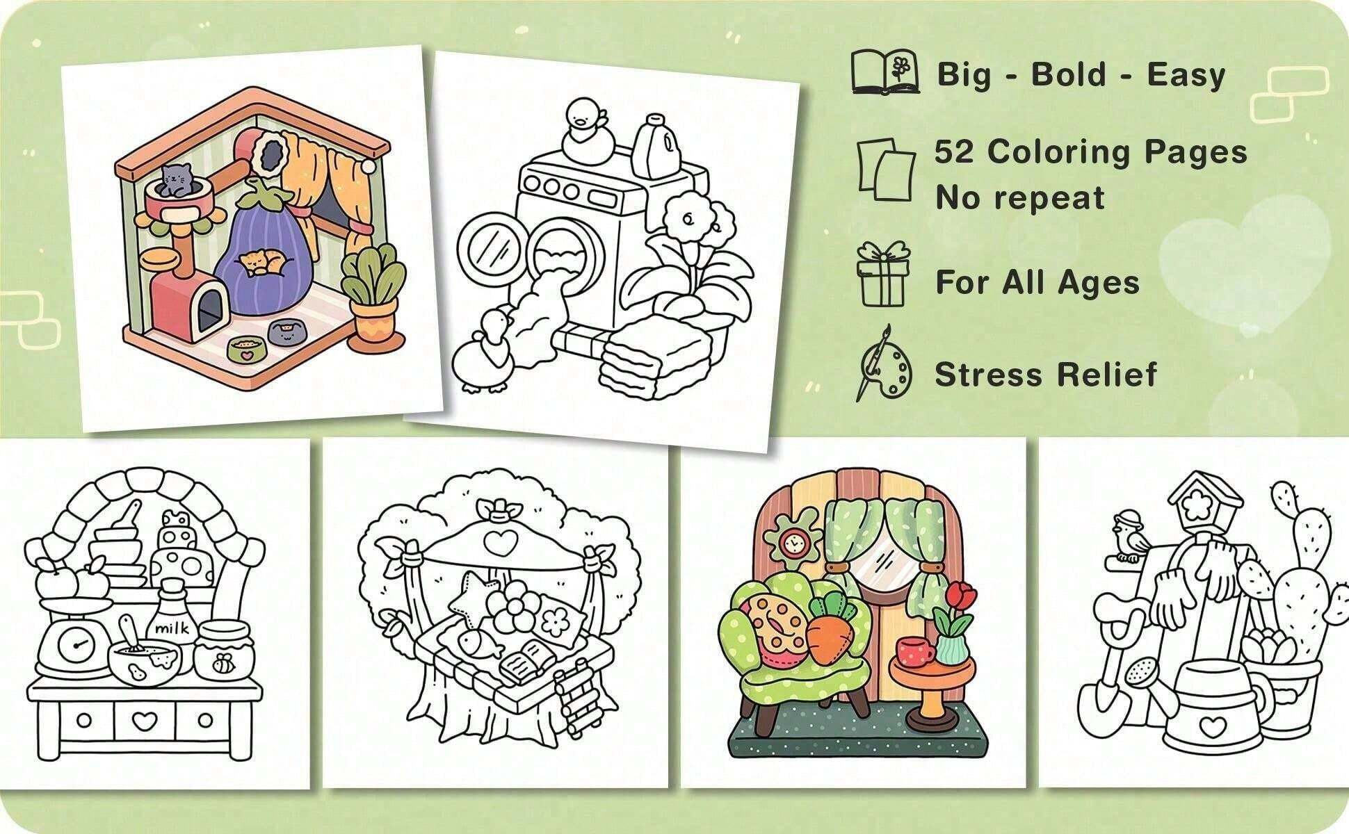 Hygge Place: Coloring Book For Adults And Teens, Bold And Easy Designs ...