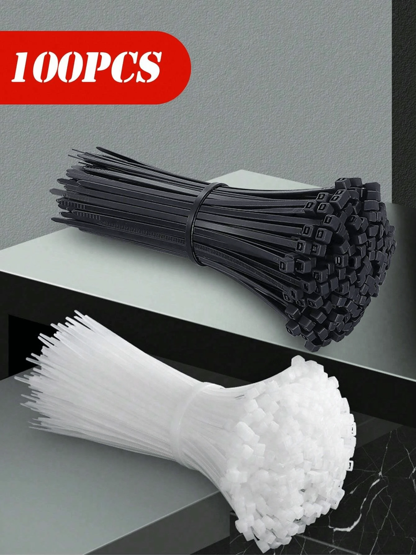 100pcs Self-Locking Nylon Zip Ties, Plastic Wrap Ties, Black And White ...