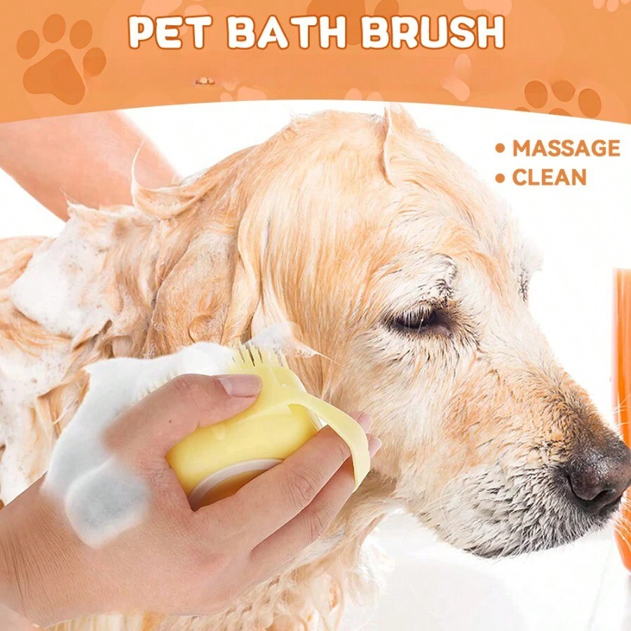Dog Bathing Brush Pet Massage Brush Shampoo Dispenser Soft Silicone ...