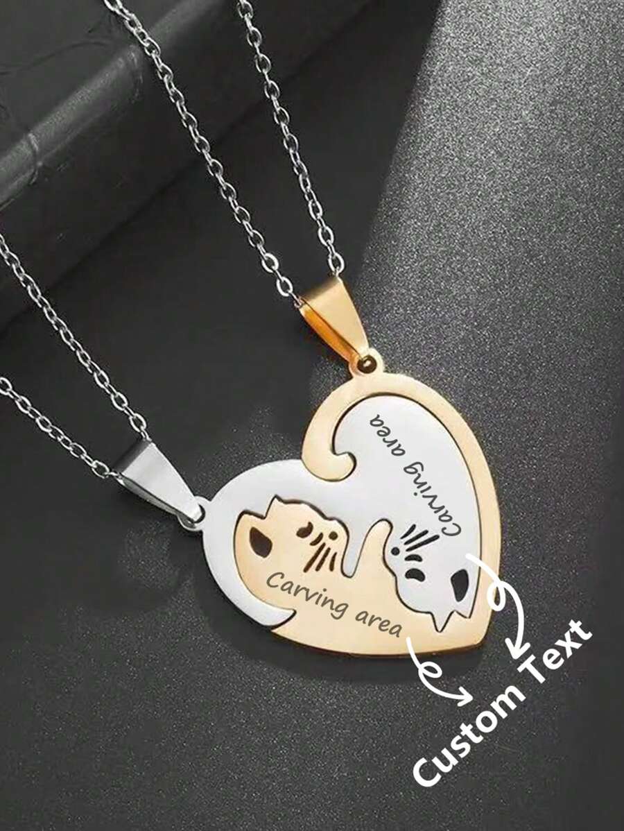 1 Pair Customized Couple Necklaces, Cat Collage Design Laser Engraved ...